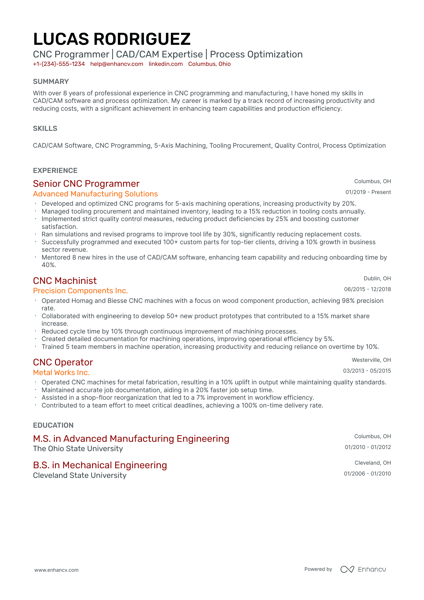 10 CNC Programmer Resume Examples & Guide for 2025