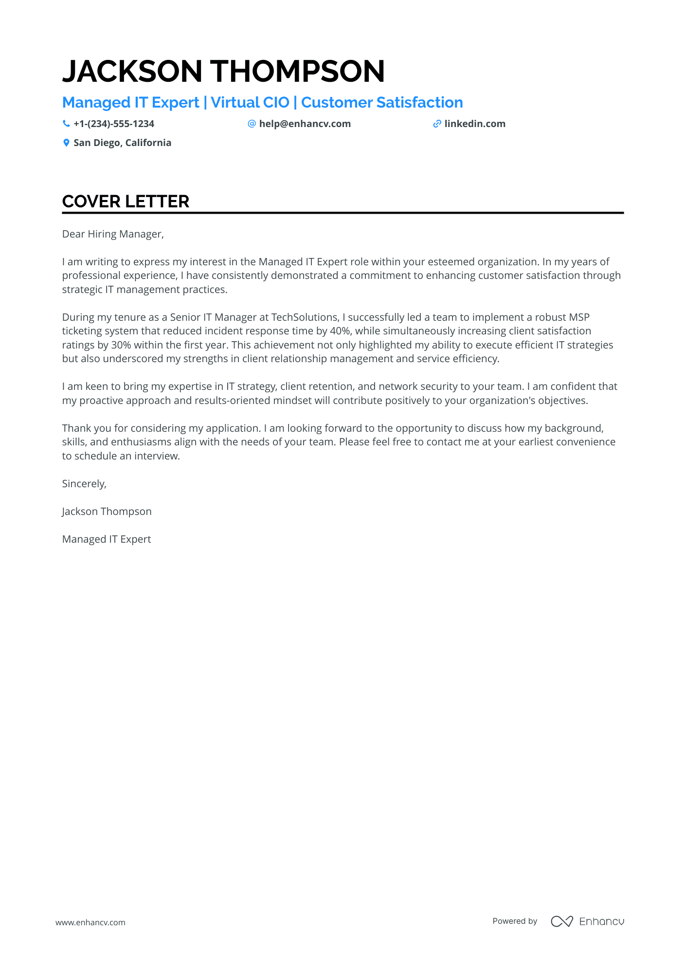 5 Professional CIO Cover Letter Examples and Template for 2026 | Enhancv