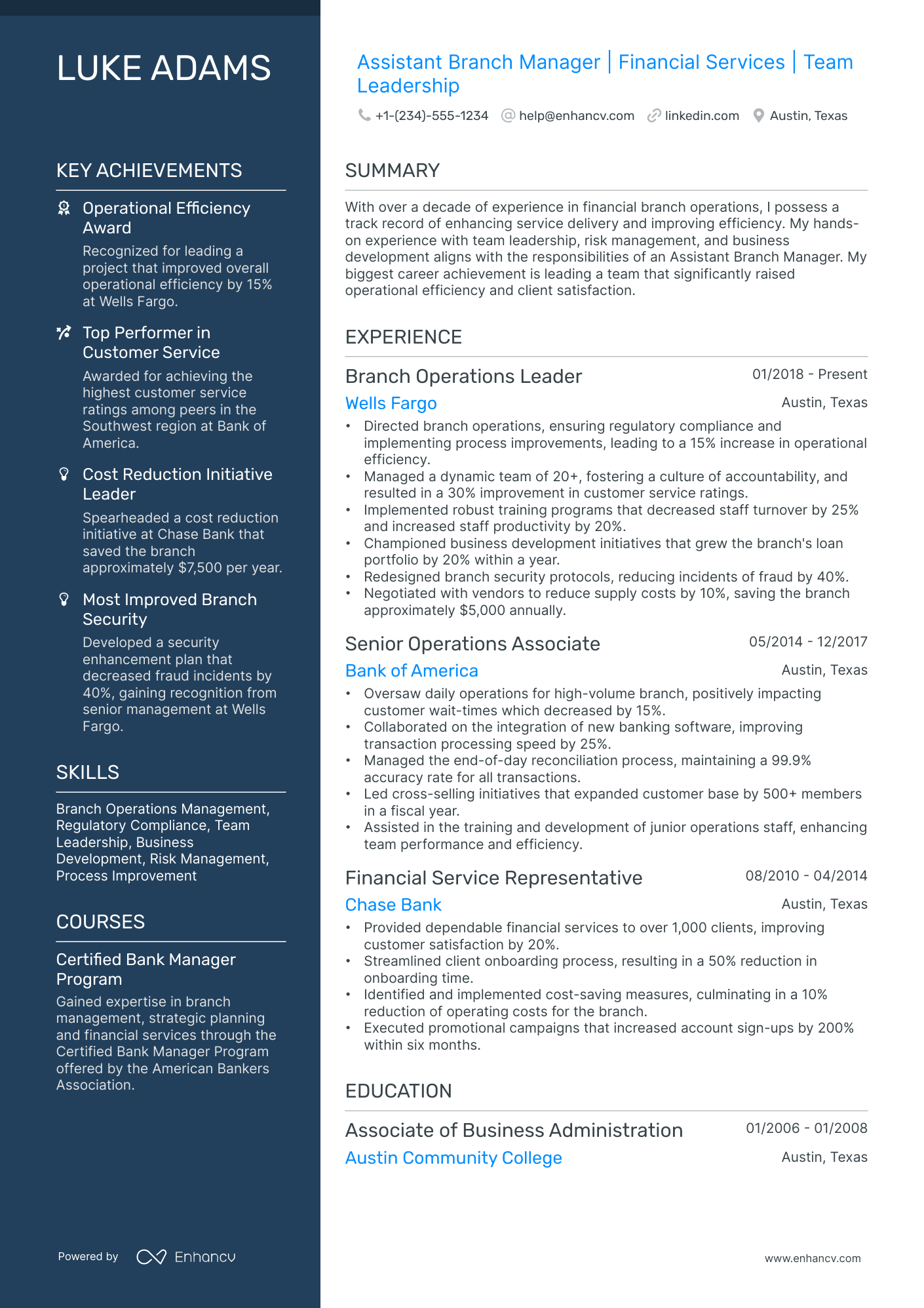 10 Assistant Branch Manager Resume Examples & Guide for 2026