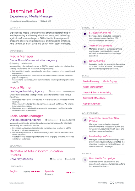 5 Media Manager Resume Examples & Guide for 2023