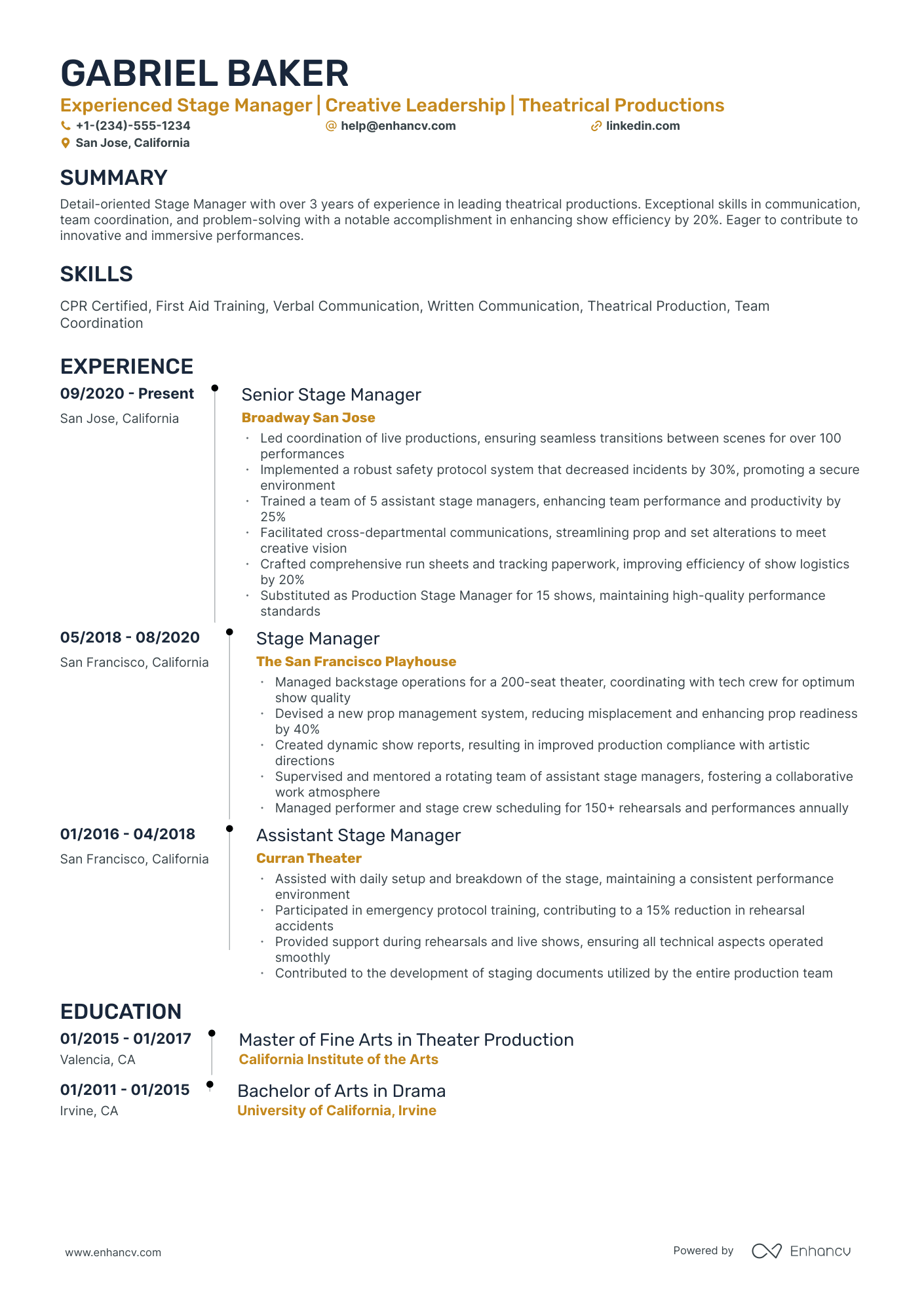 10 Stage Manager Resume Examples & Guide for 2026