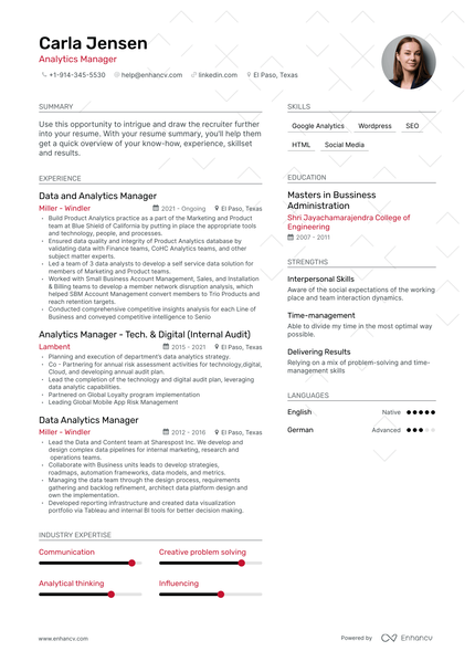 Analytics Manager Resume Examples & Guide for 2023 (Layout, Skills ...