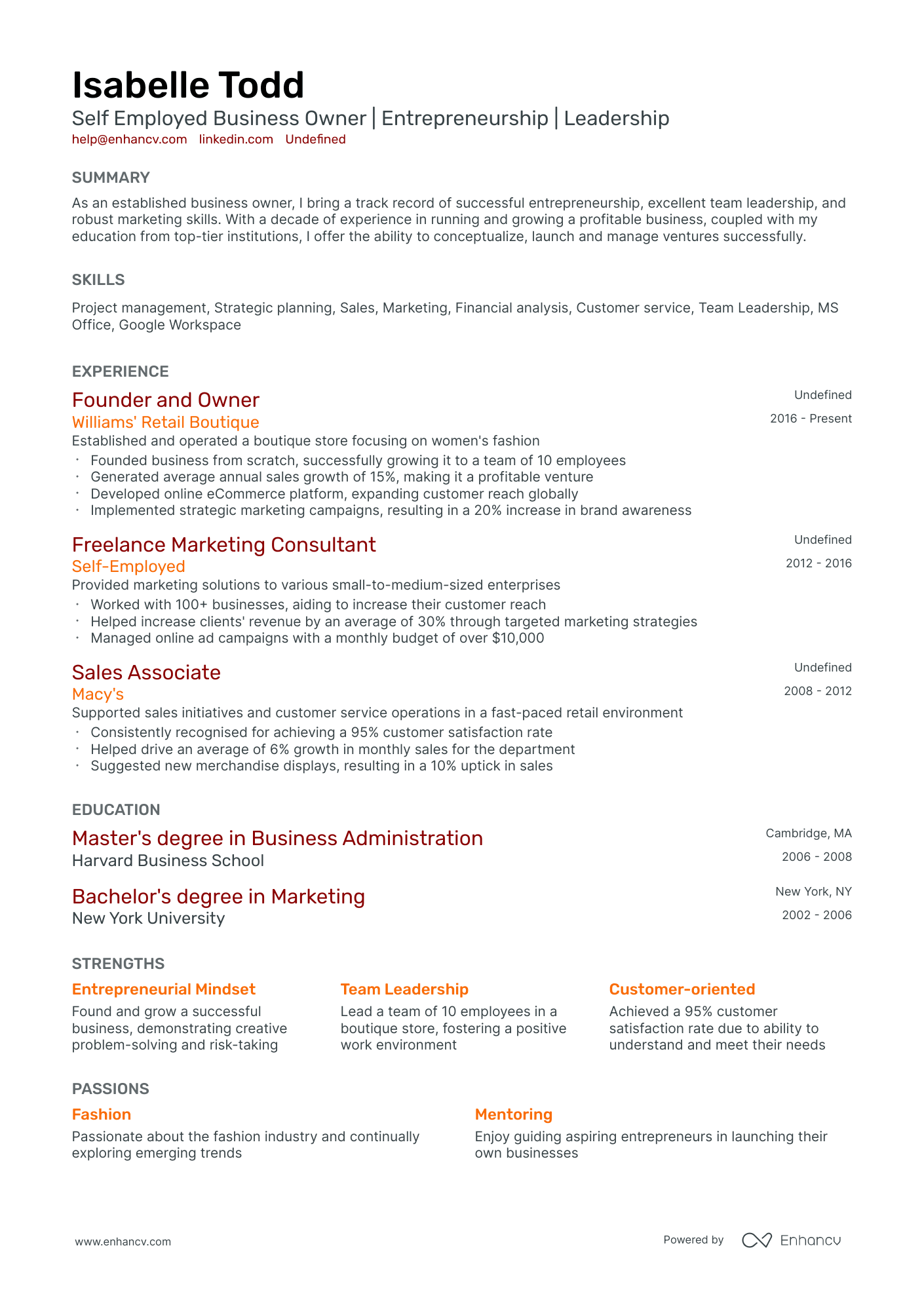 10 Self Employed Business Owner Resume Examples & Guide for 2026