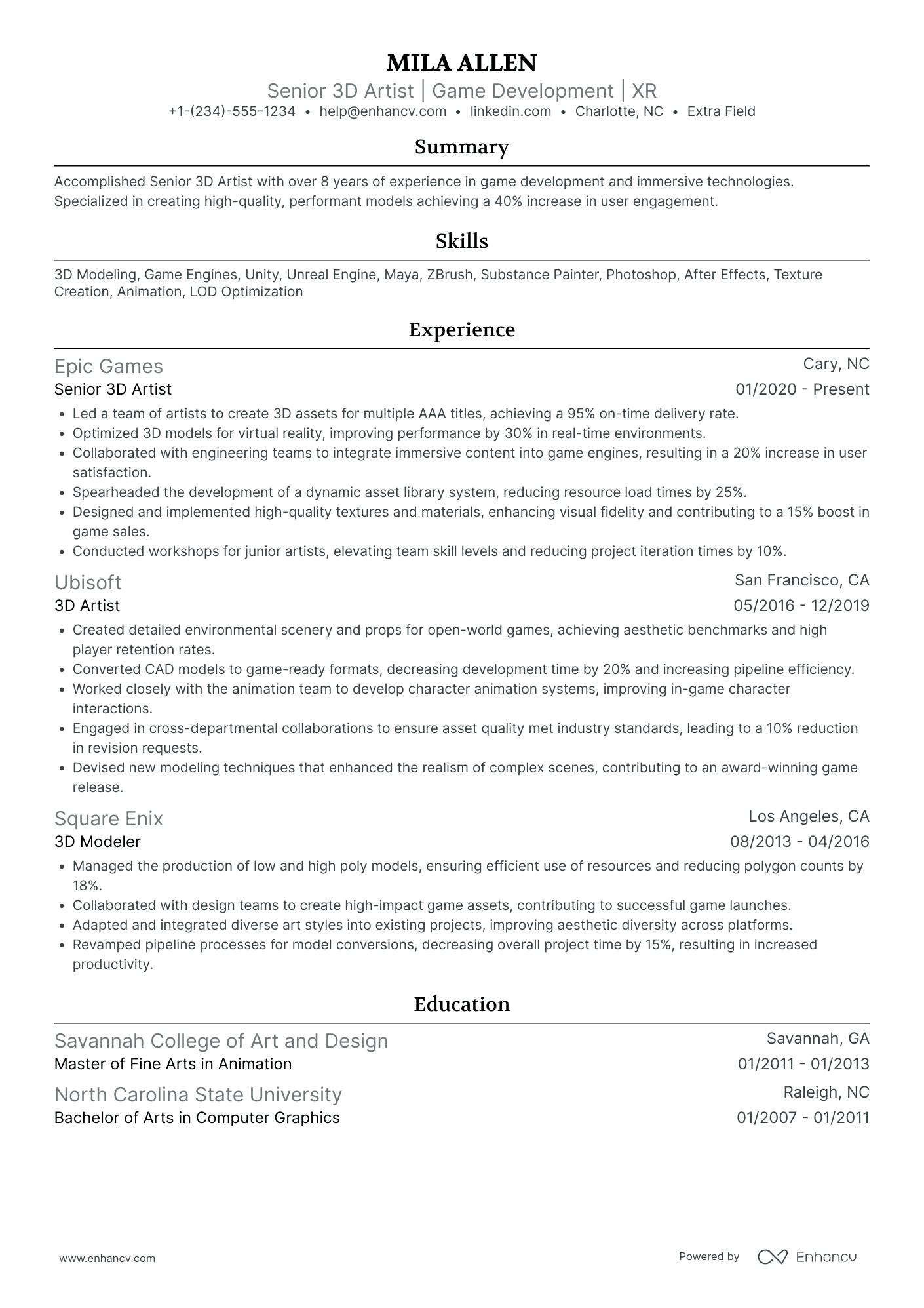 16 3D Artist Resume Examples, Templates & Guide for 2026