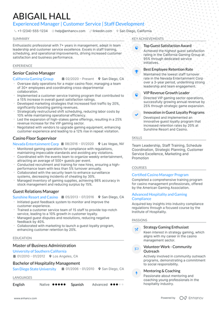 10 Casino Manager Resume Examples & Guide for 2026