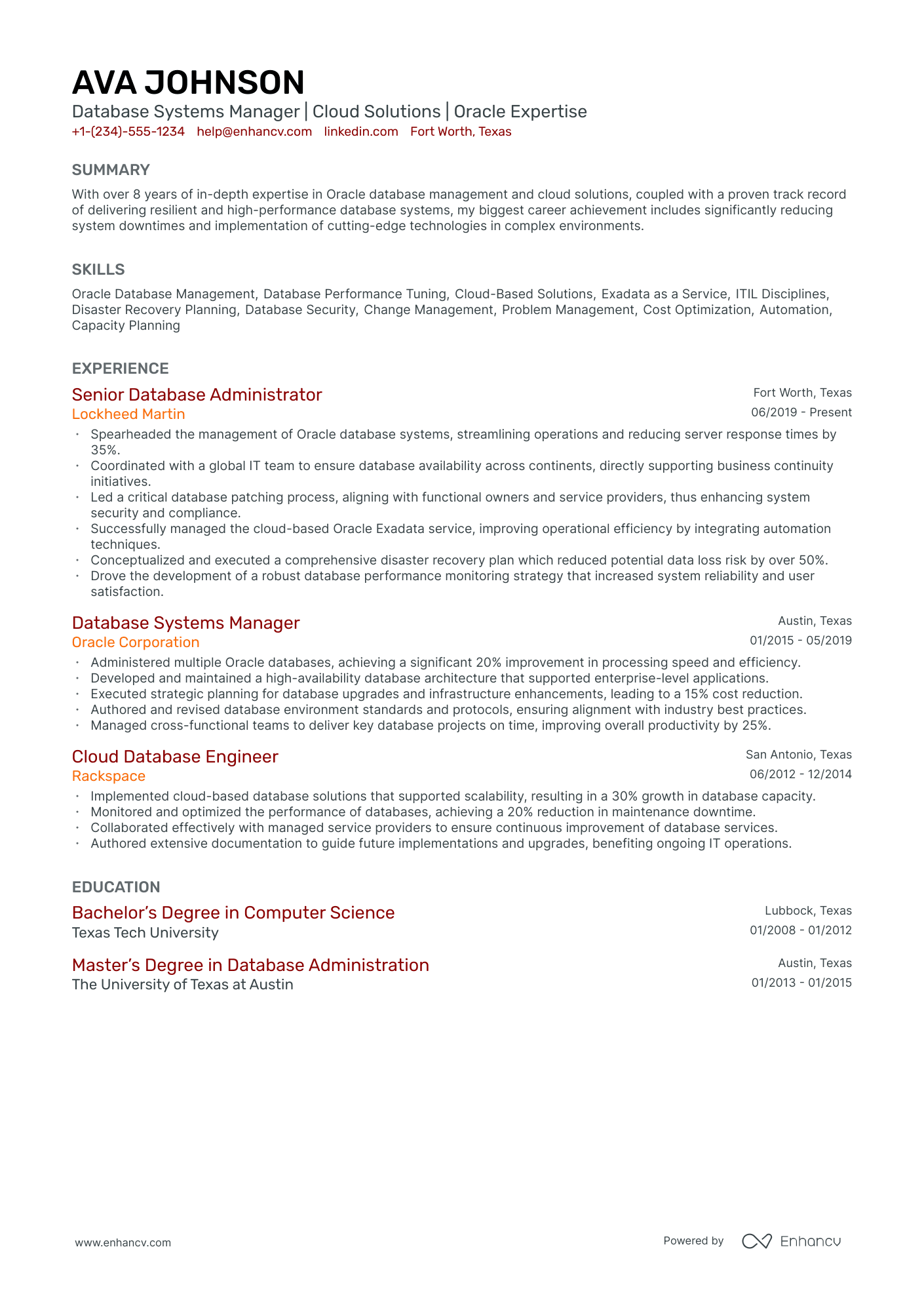 5 Oracle Database Administrator Resume Examples & Guide for 2024