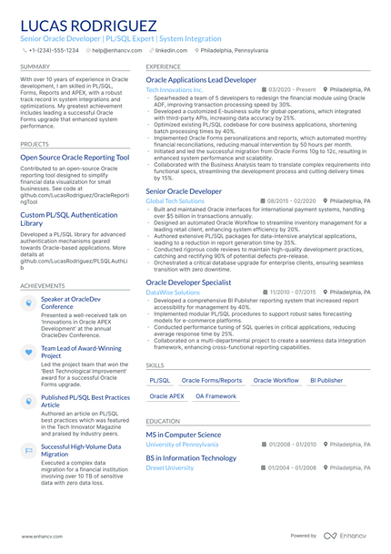 5 Senior Oracle Developer Resume Examples & Guide for 2024