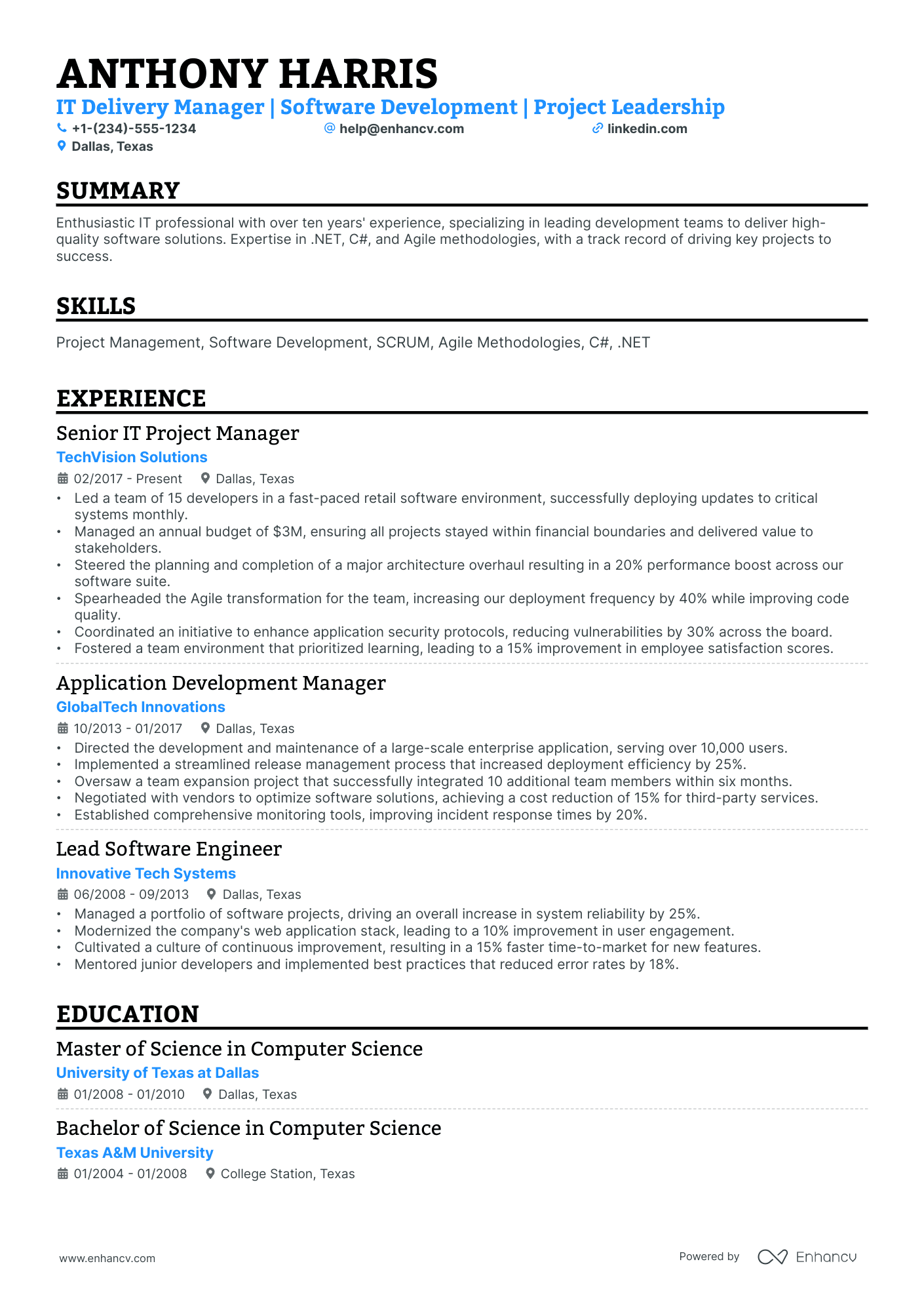 10 IT Delivery Manager Resume Examples & Guide for 2026