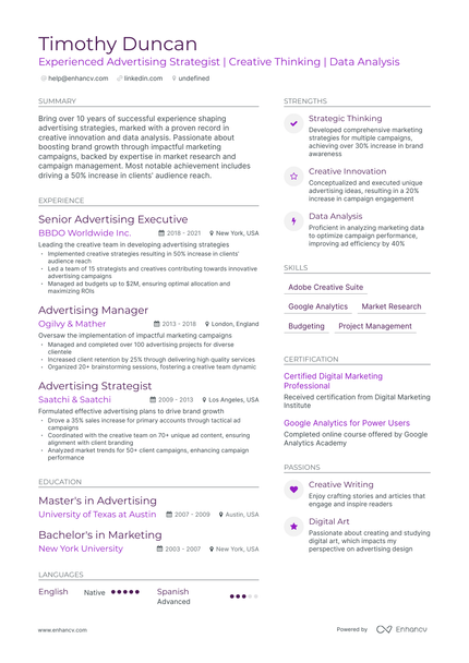 5 Advertising Agency Resume Examples & Guide for 2024