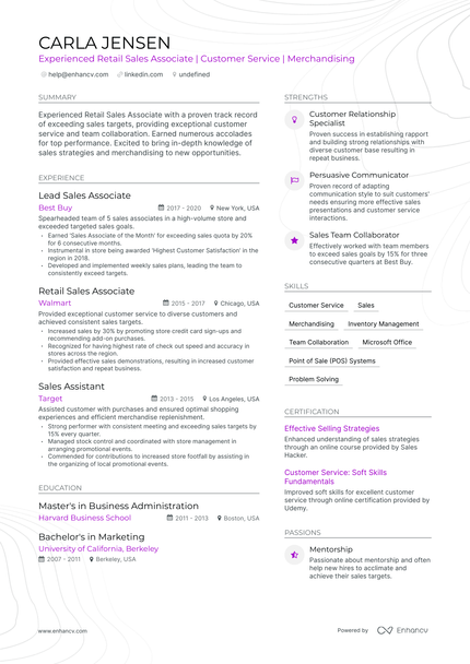 5 Retail Sales Associate Resume Examples & Guide for 2024
