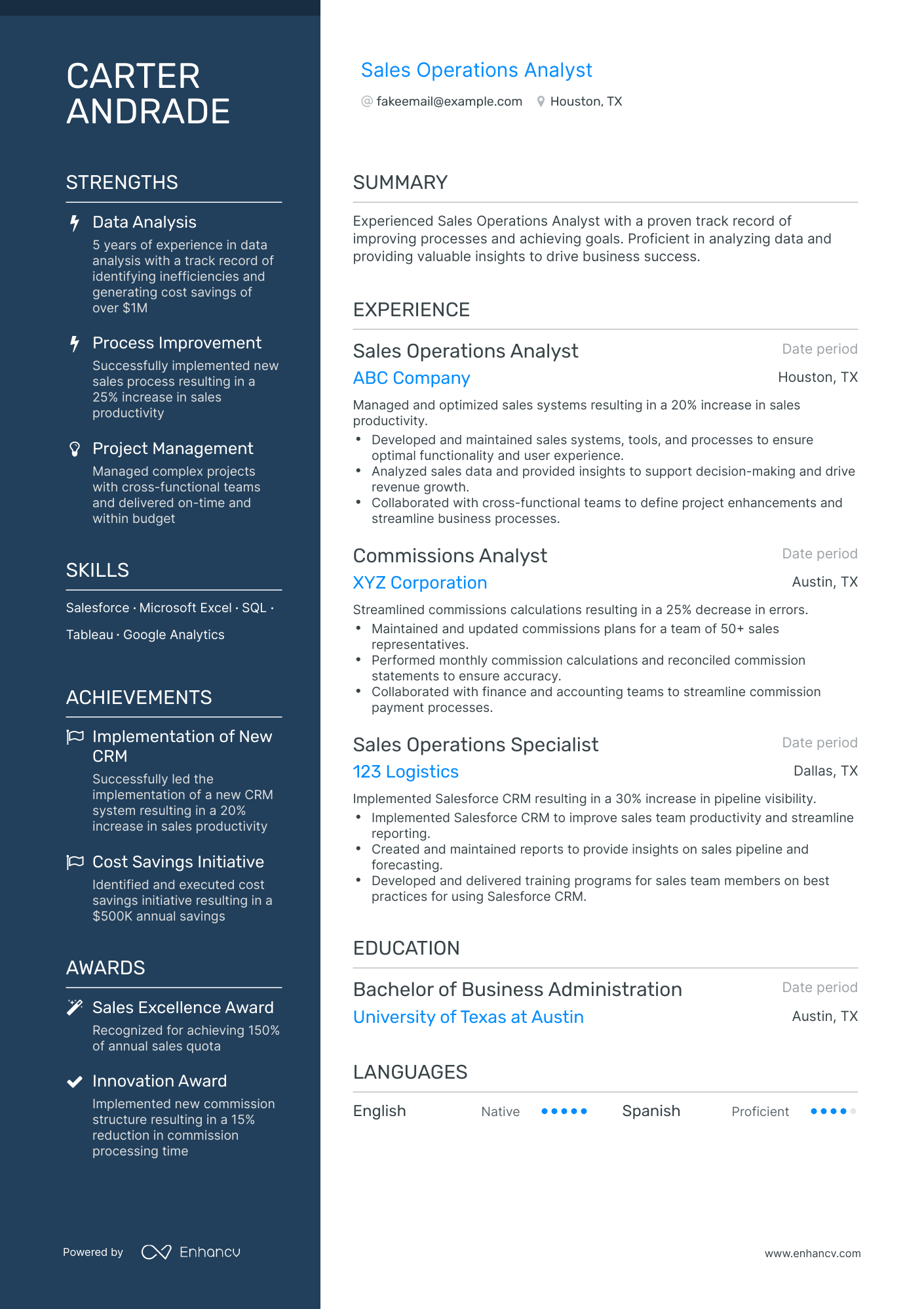 5 Sales Operations Analyst Resume Examples & Guide for 2024
