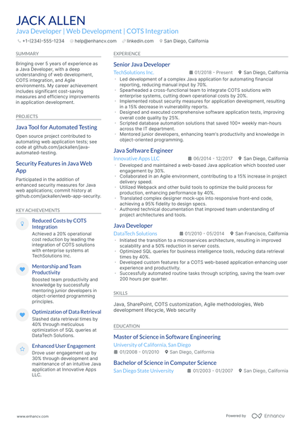 10 Java Web Developer Resume Examples & Guide for 2025