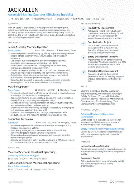 17 Machine Operator Resume Examples - March 2026