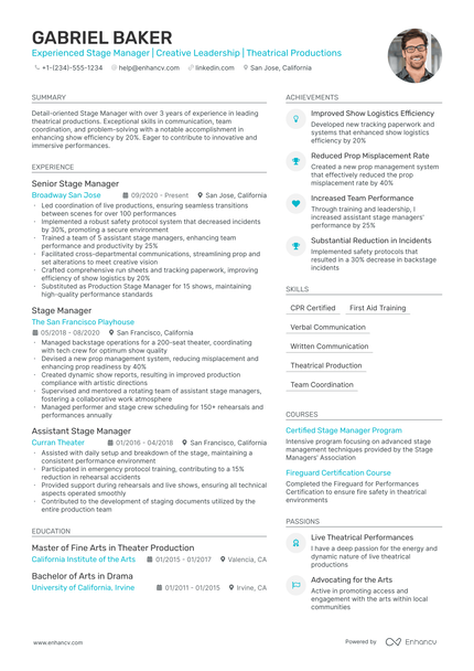 5 Stage Manager Resume Examples & Guide for 2024