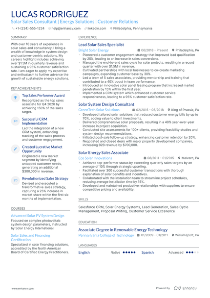 10 Solar Sales Resume Examples & Guide for 2026