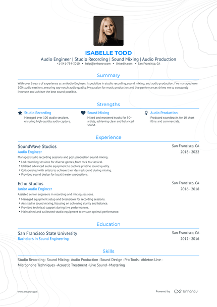 5 Audio Engineer Resume Examples & Guide for 2024
