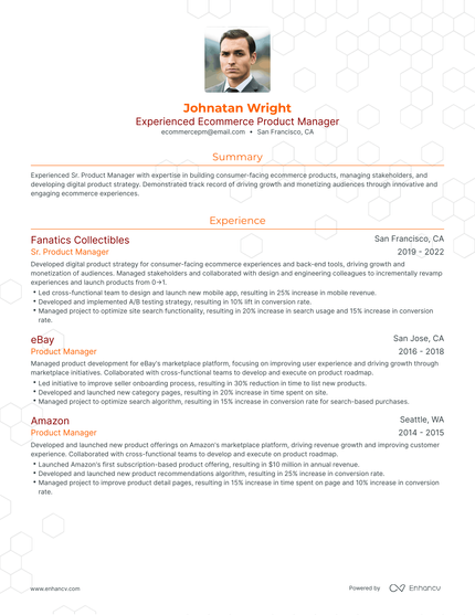 5 Ecommerce Product Manager Resume Examples & Guide for 2024