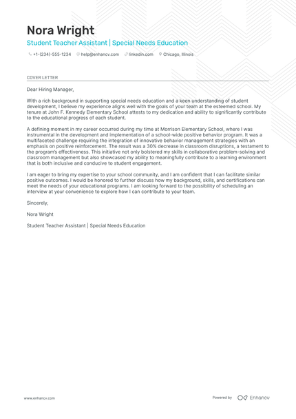 6 Professional Student Teacher Cover Letter Examples and Template for ...