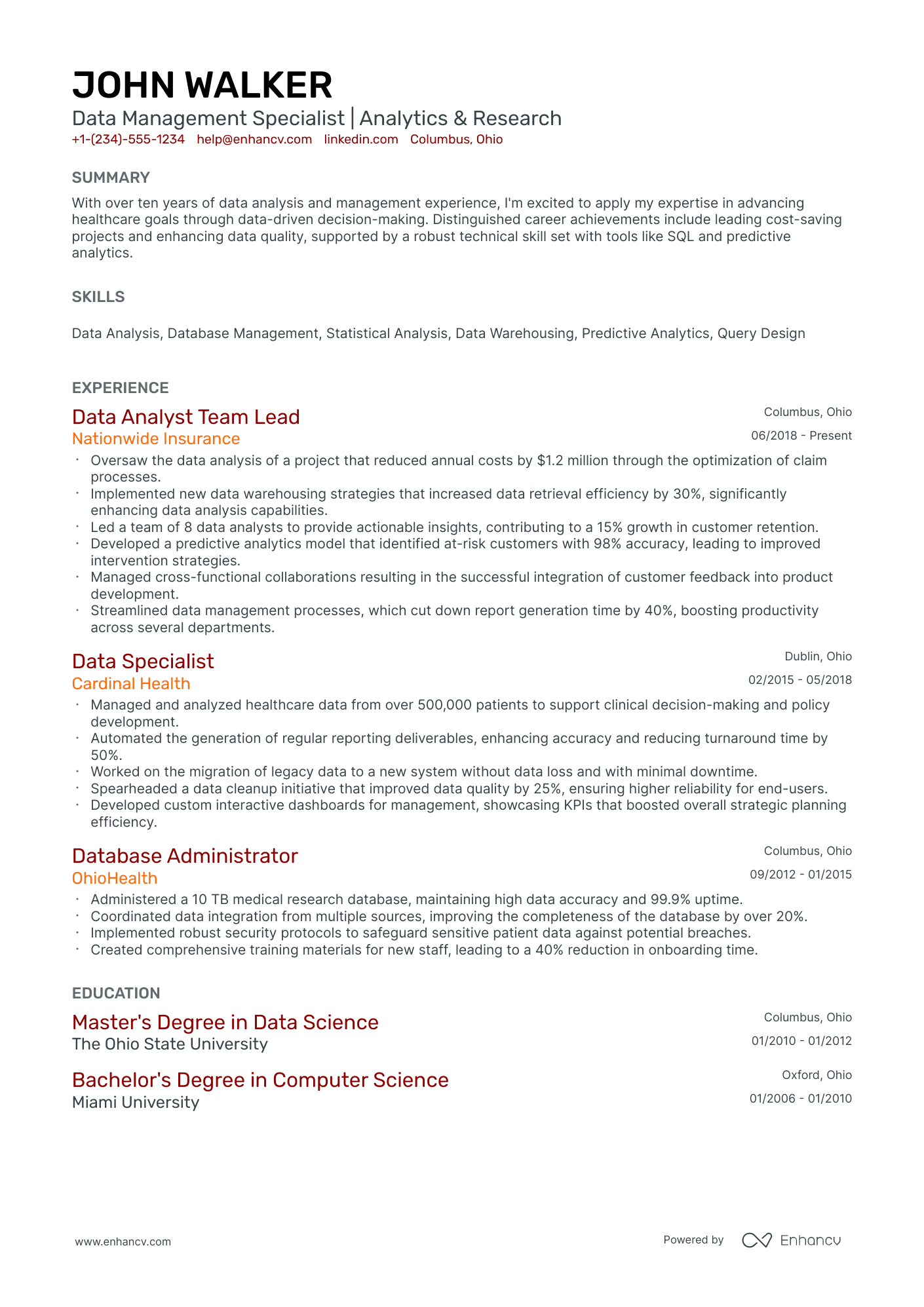 10 Data Management Analyst Resume Examples & Guide for 2025