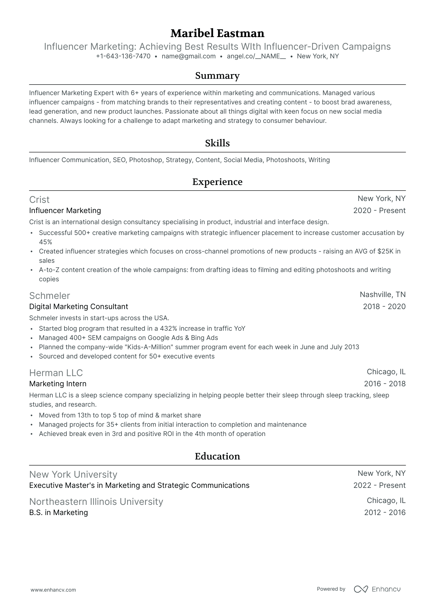 10 Influencer Marketing Resume Examples & Guide for 2025