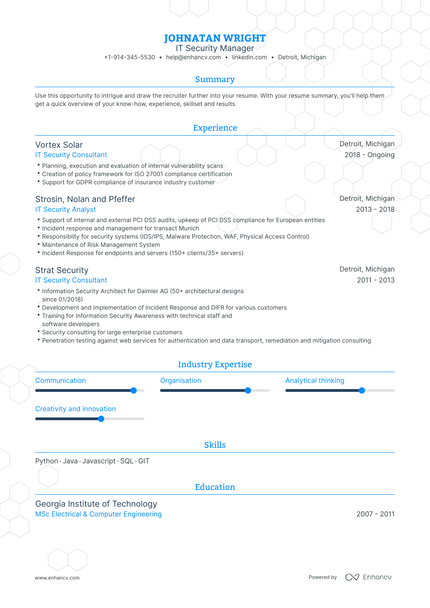 IT Security Manager Resume Examples & Guide for 2023 (Layout, Skills ...