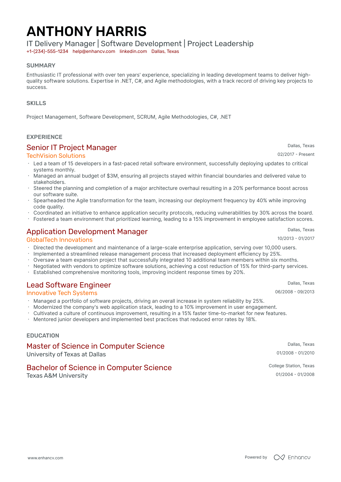 10 IT Delivery Manager Resume Examples & Guide for 2026