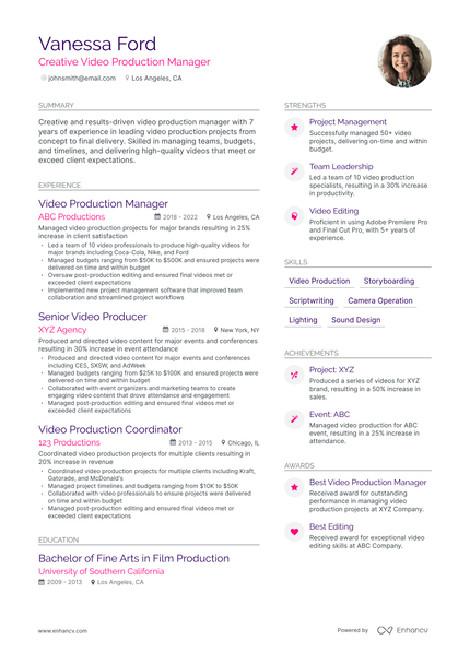 6 Video Editor Resume Examples & Guide for 2024