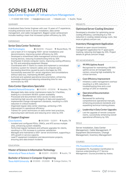 10 Data Center Engineer Resume Examples & Guide for 2026