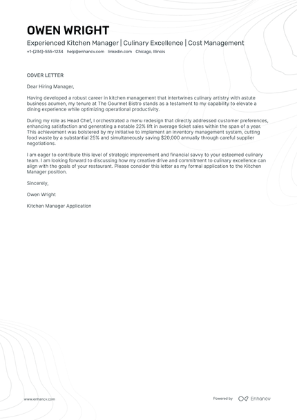 9 Professional Chef Cover Letter Examples and Template for 2026 | Enhancv
