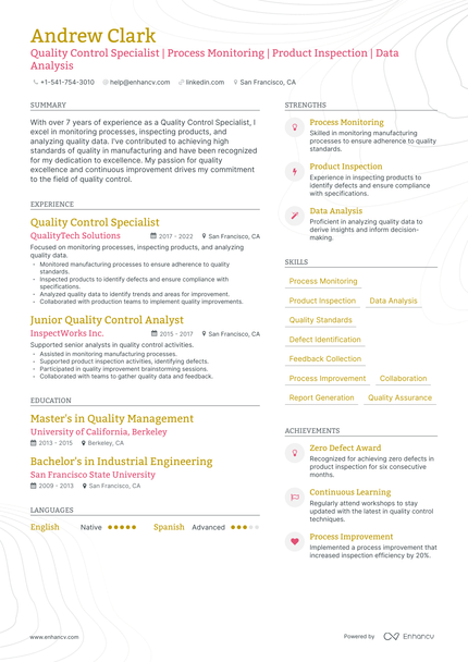 6 Quality Control Resume Examples & Guide for 2023
