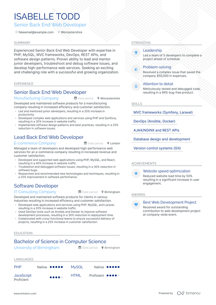5 Senior Web Developer Resume Examples & Guide for 2023