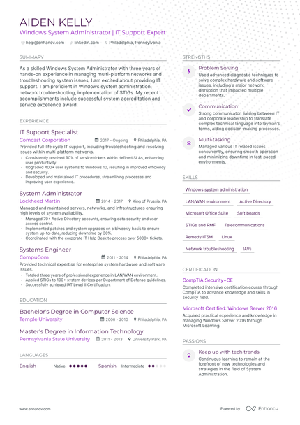 5 Windows System Administrator Resume Examples & Guide for 2024