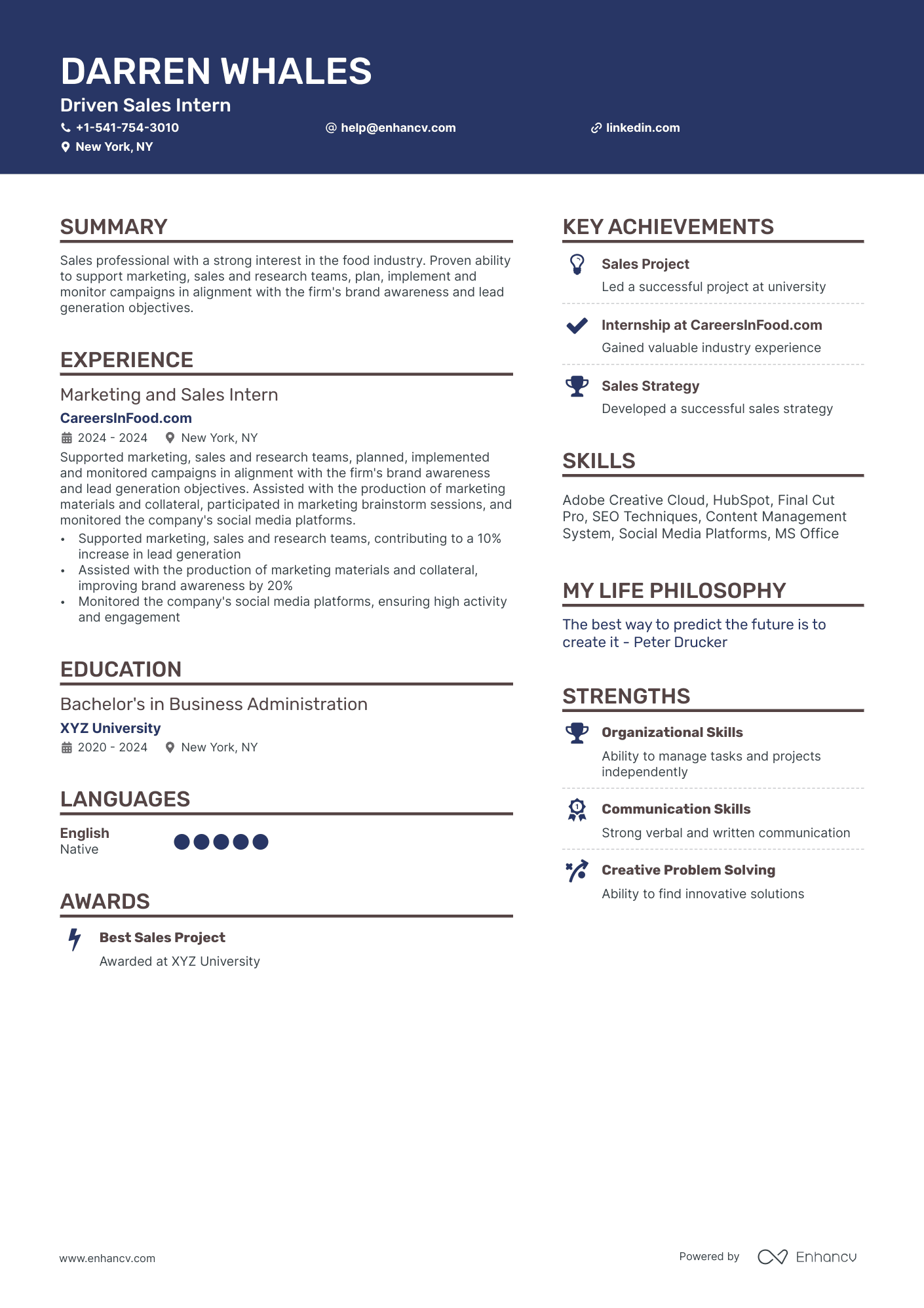 10 Sales Intern Resume Examples & Guide for 2025