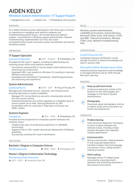 10 Windows System Administrator Resume Examples & Guide for 2026