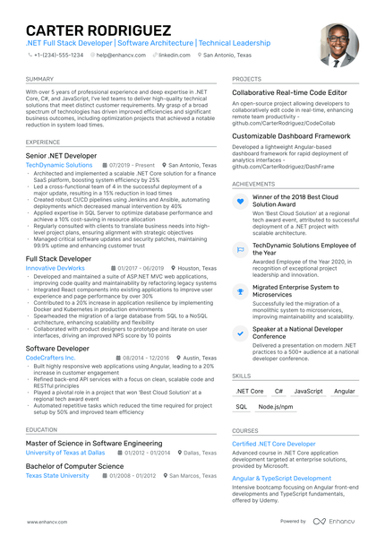 5 .Net Full Stack Developer Resume Examples & Guide for 2024