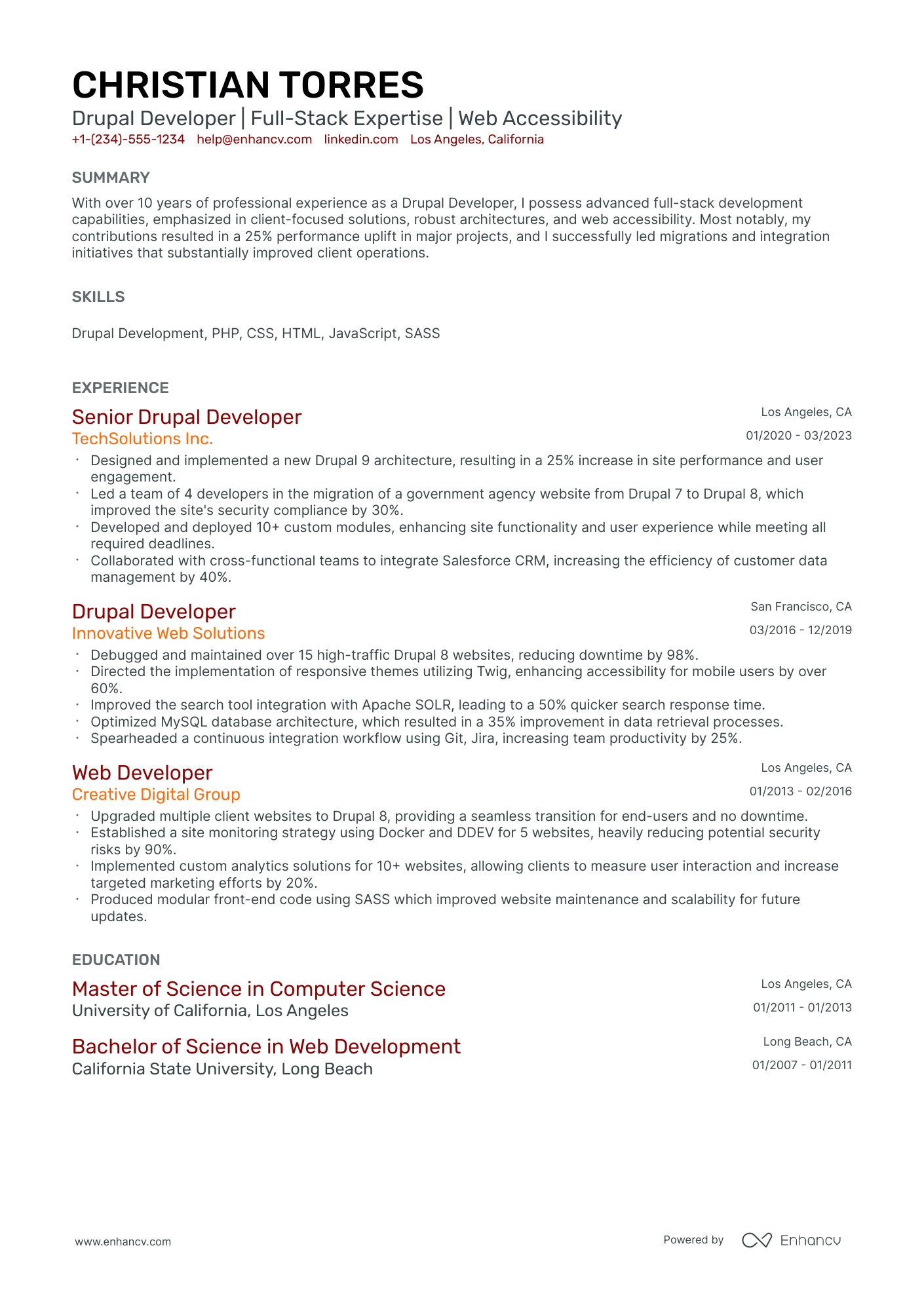 10 Drupal Developer Resume Examples & Guide for 2026
