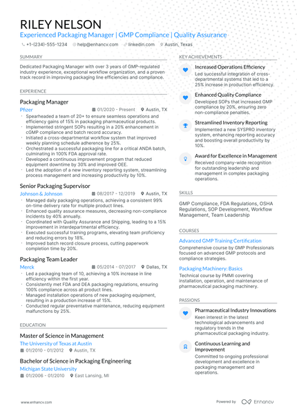 10 Packaging Manager Resume Examples & Guide for 2026