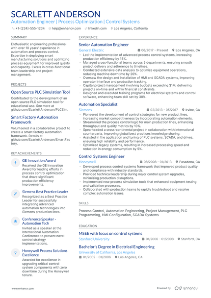 10 Control Systems Engineer Resume Examples & Guide for 2025