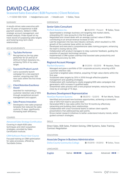 10 B2B Sales Resume Examples & Guide for 2025