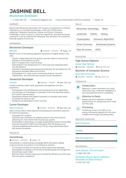 5 Blockchain Developer Resume Examples & Guide for 2024