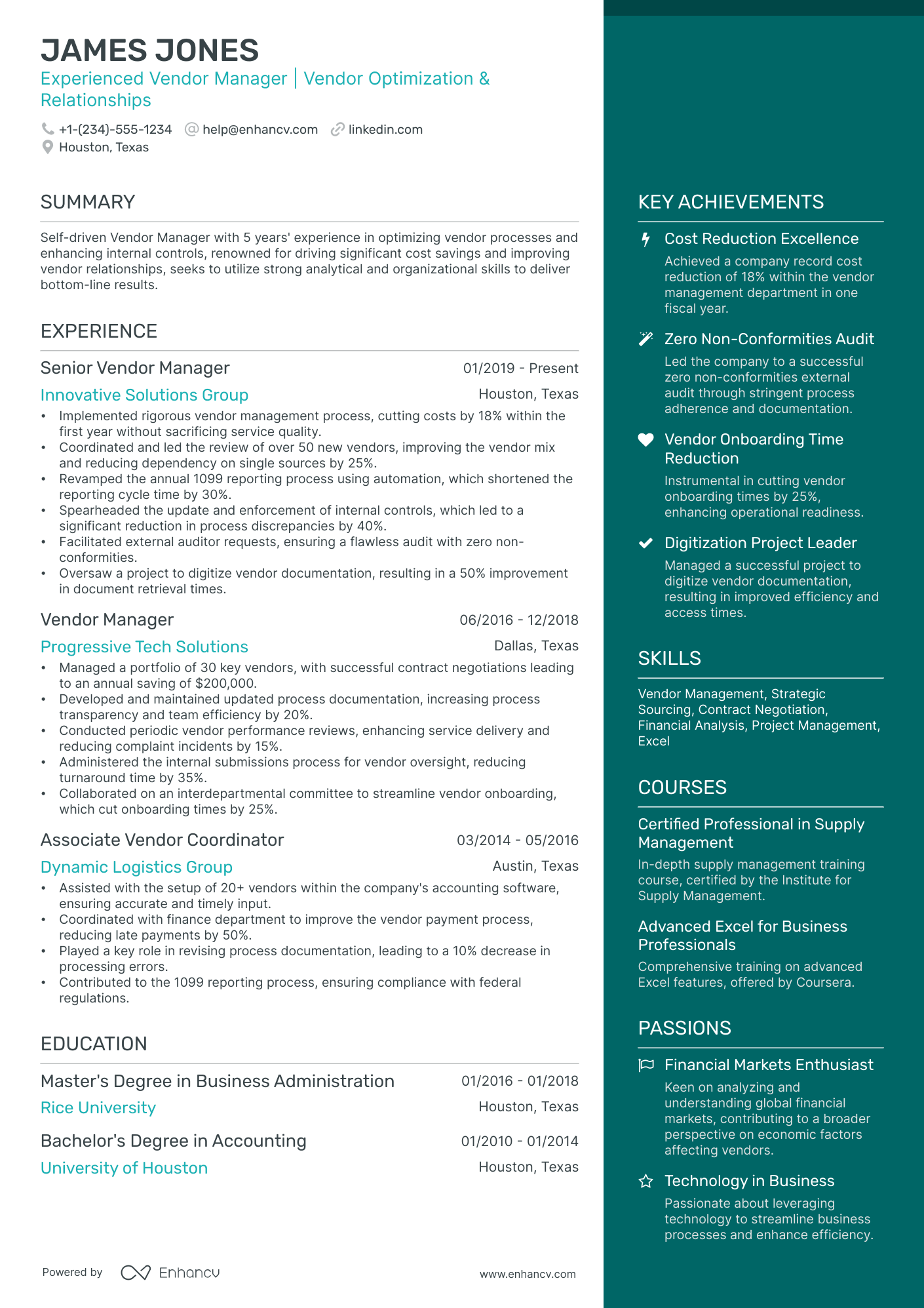 10 Vendor Manager Resume Examples & Guide for 2025