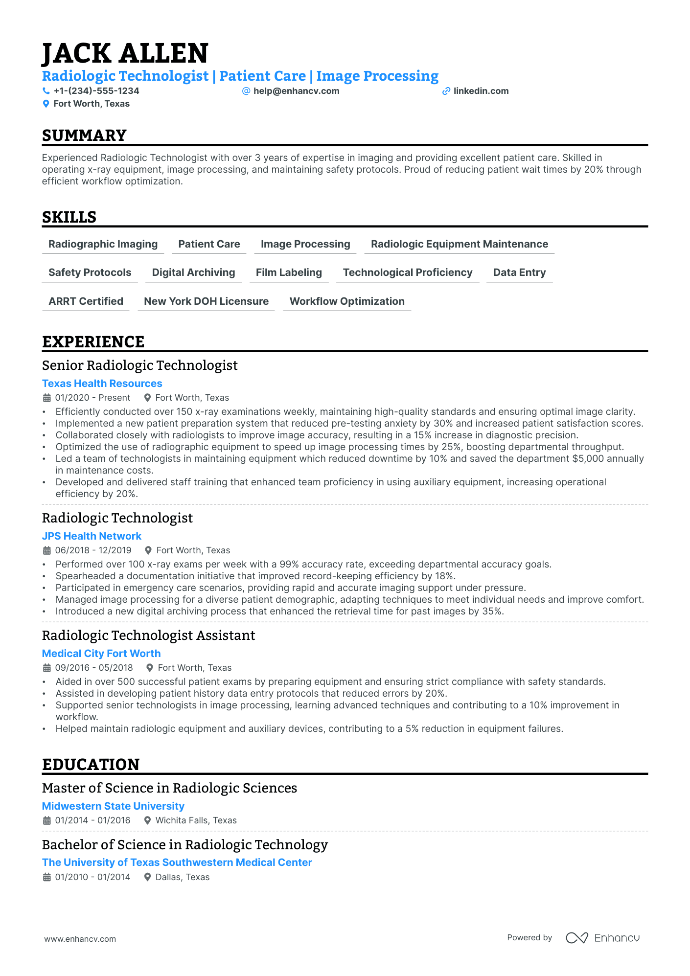 5 Radiologic Technologist Resume Examples & Guide for 2025