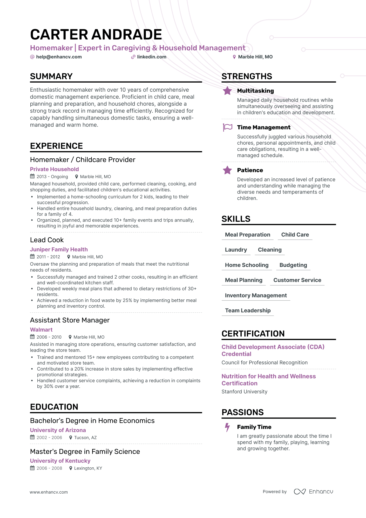 5 Homemaker Resume Examples & Guide for 2024