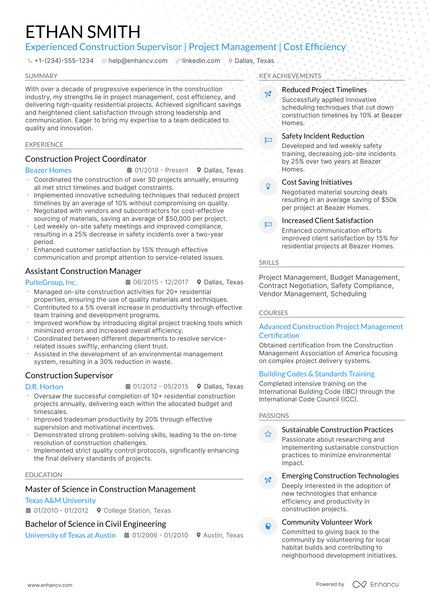10 Construction Manager Resume Examples & Guide for 2026