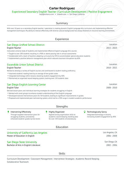 5 English Teacher Resume Examples & Guide for 2024