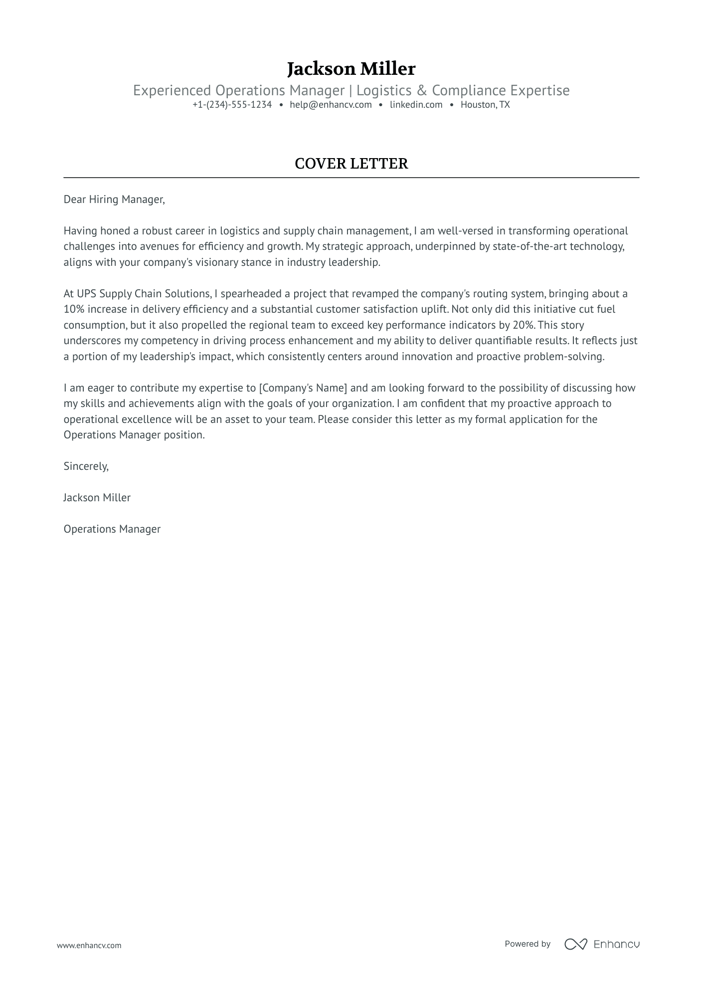 21 Professional Operations Manager Cover Letter Examples and Template ...