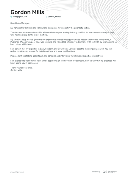 Real Scientist Cover Letter Example for 2024