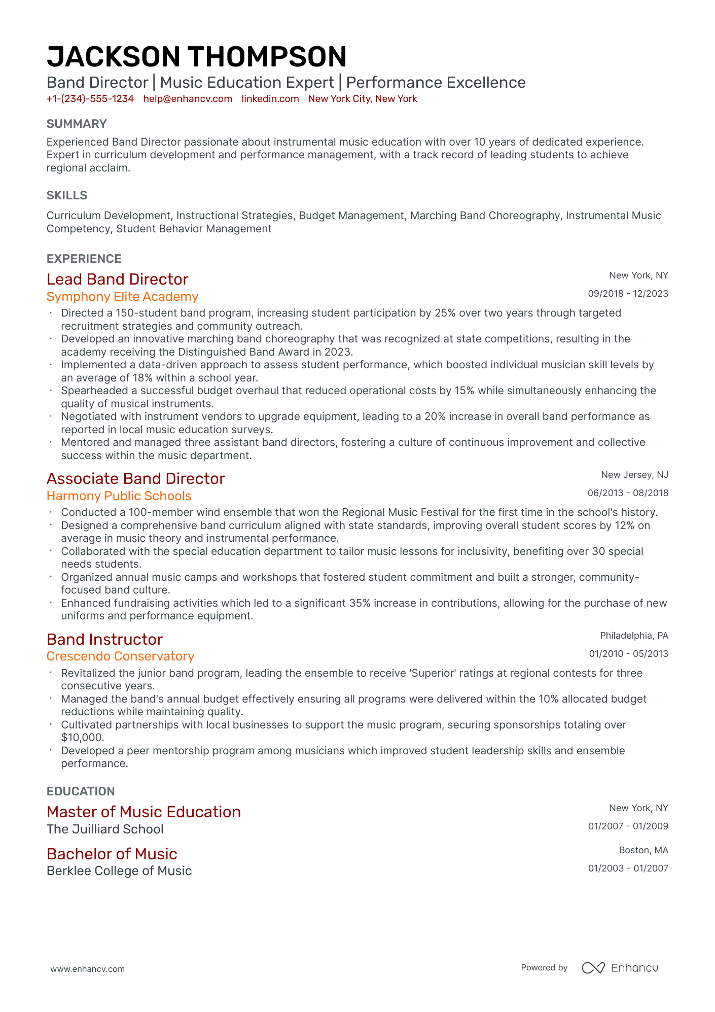 10 Band Director Resume Examples & Guide for 2026