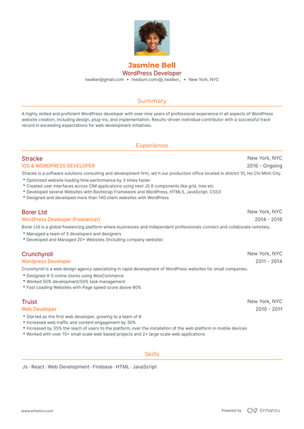 5 Wordpress Developer Resume Examples & Guide for 2024