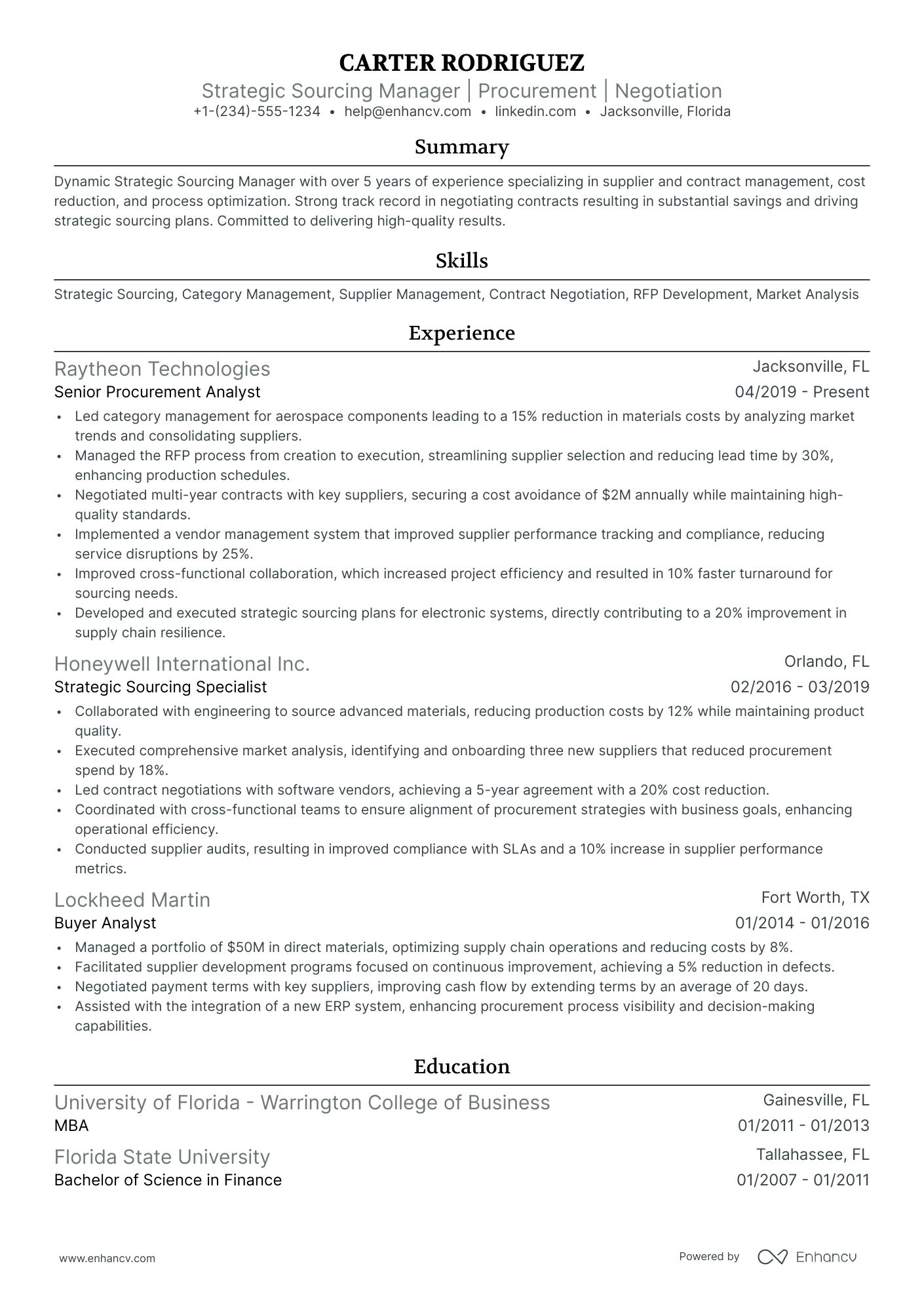 10 Strategic Sourcing Manager Resume Examples & Guide for 2025